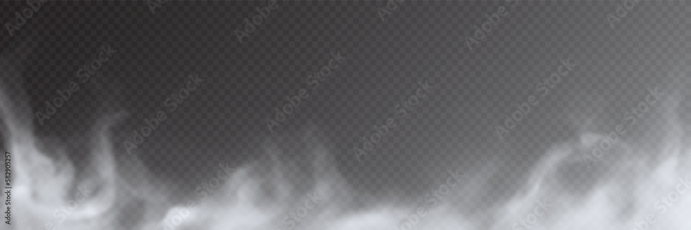Fog, smoke on transparent background, panoramic view, vector design ...