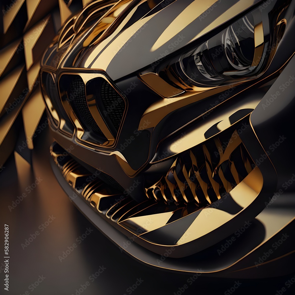 realistic abstract black and gold appearance of a sports car, geometric ...