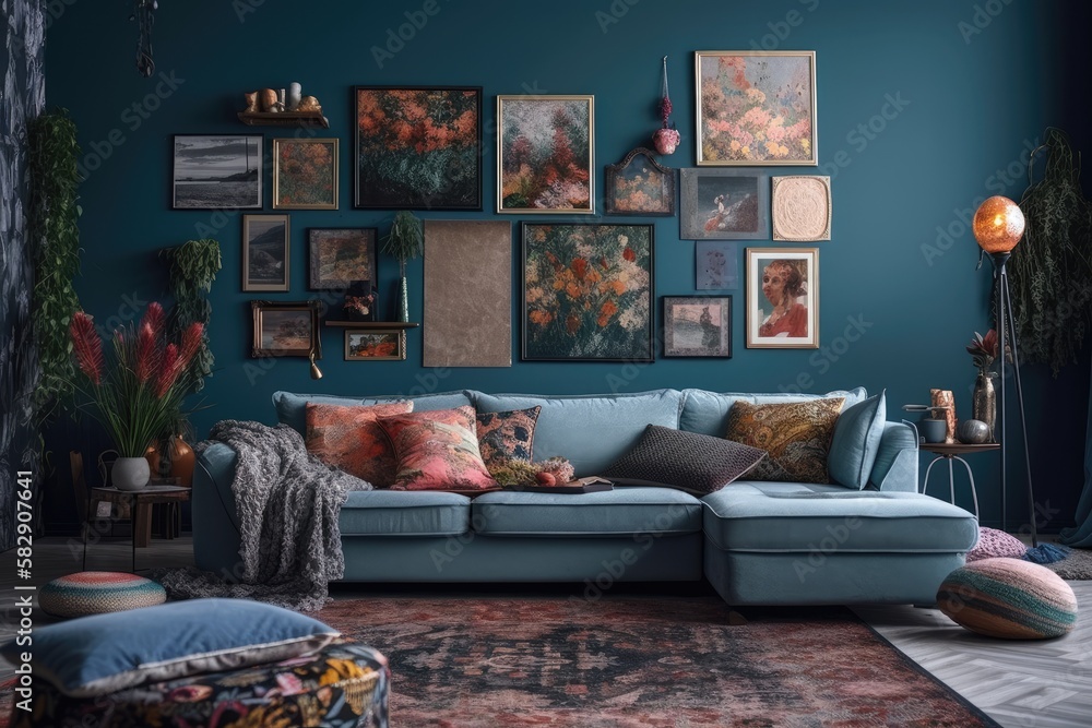 Various types of cushions are used on the cozy grey corner sofa in the ...