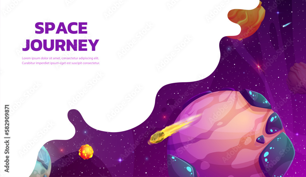 Space landing page, cartoon galaxy planets and asteroids, outer space ...