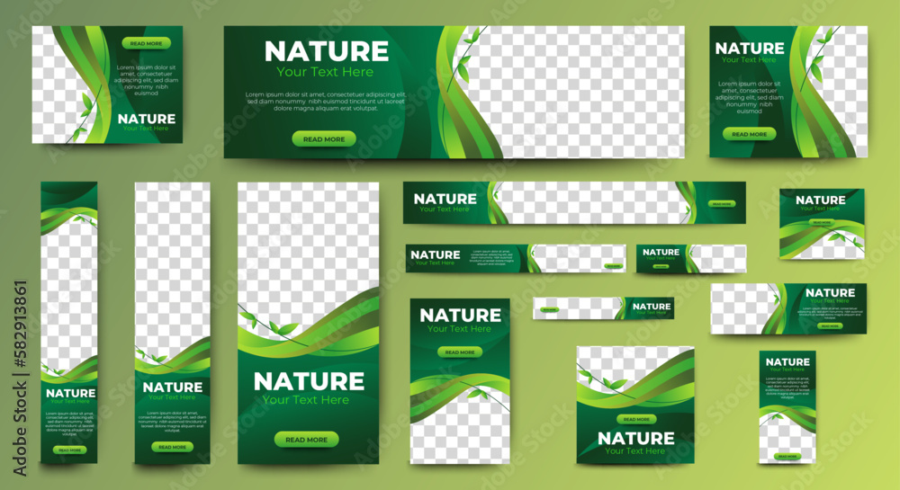 Nature Banner Design Web Template Set Horizontal Header Web Banner Modern Gradient Green Cover