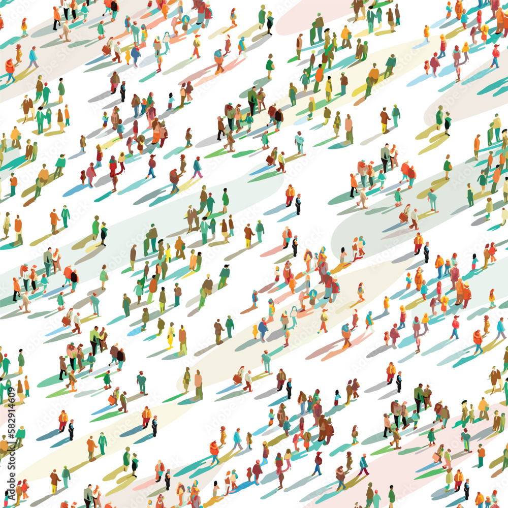 Large group of abstract people crowded on white background. Seamless ...