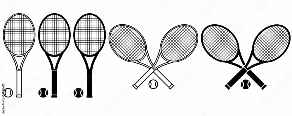 crossed tennis racquet and ball isolated on white background Stock ...