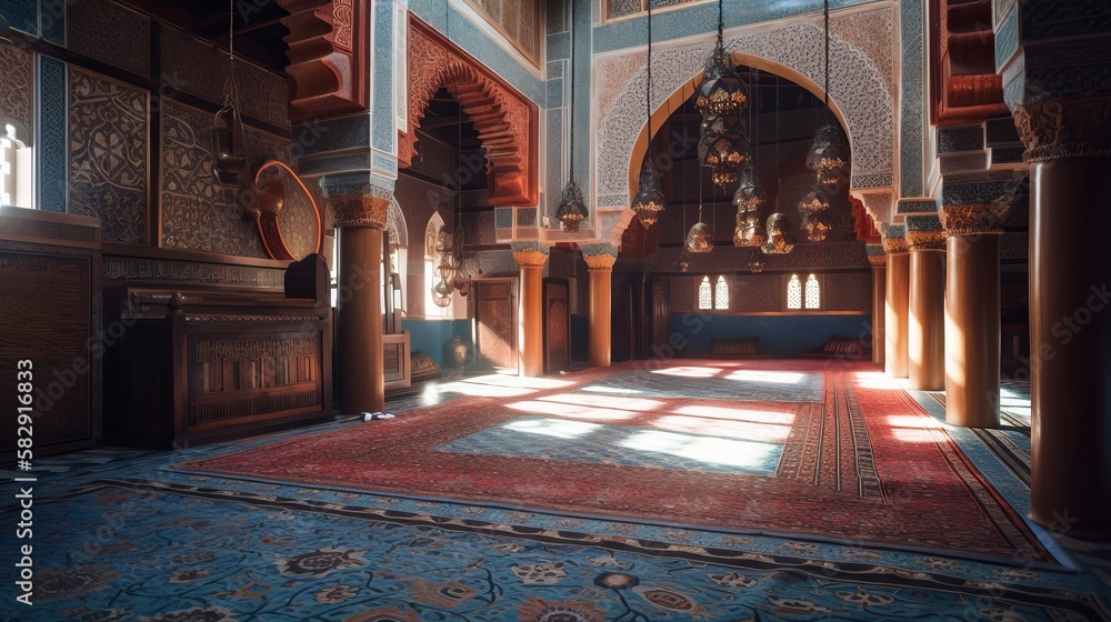 Interior of mosque. Muslim prayer hall. Generative AI technology. Stock ...