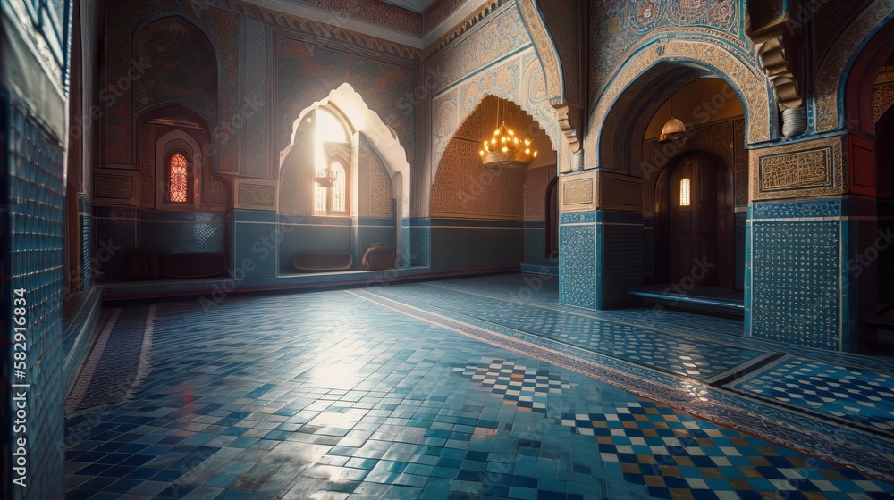 Mosque arabic classic interior background. Muslim prayer hall ...