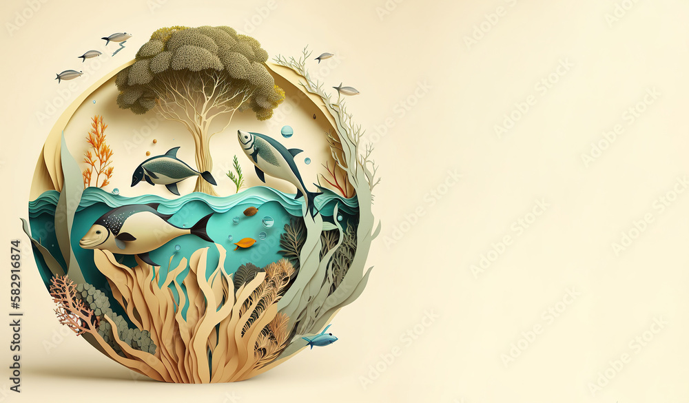 Ocean ecosystems paper art, World Environment Day, world Oceans day ...