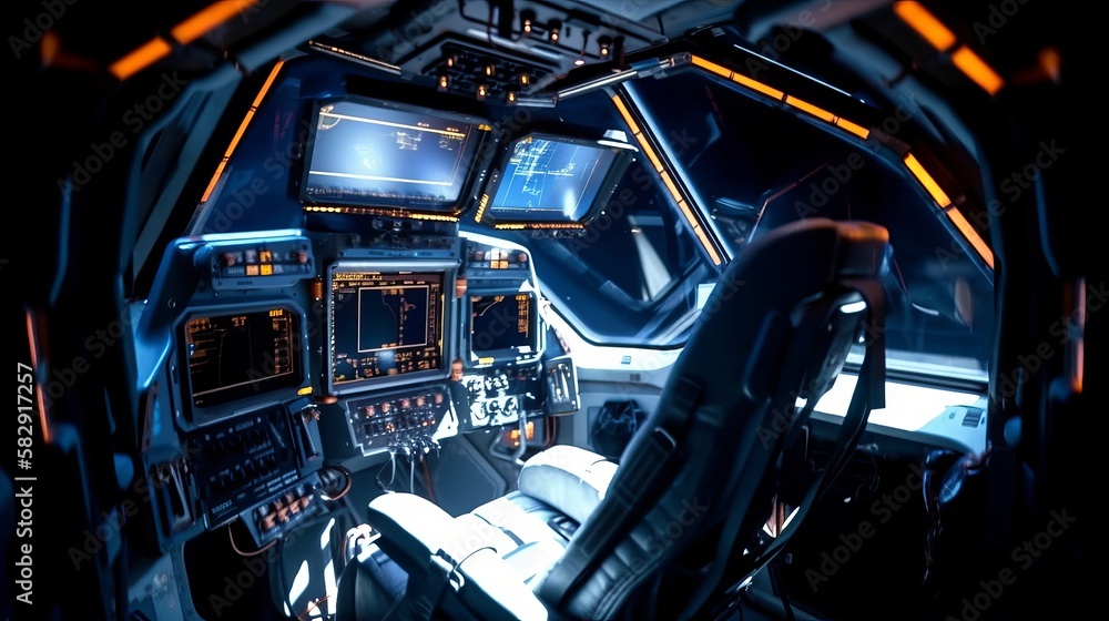 Futuristic cockpit view of space aircraft. Generative AI technology ...