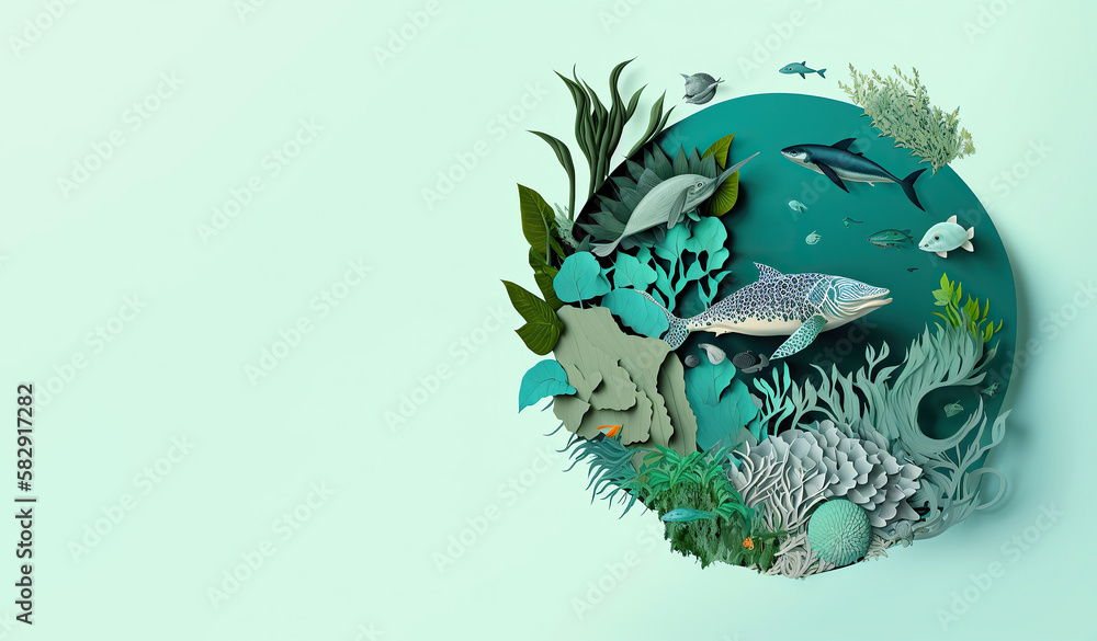 Ocean ecosystems paper art, World Environment Day, world Oceans day ...