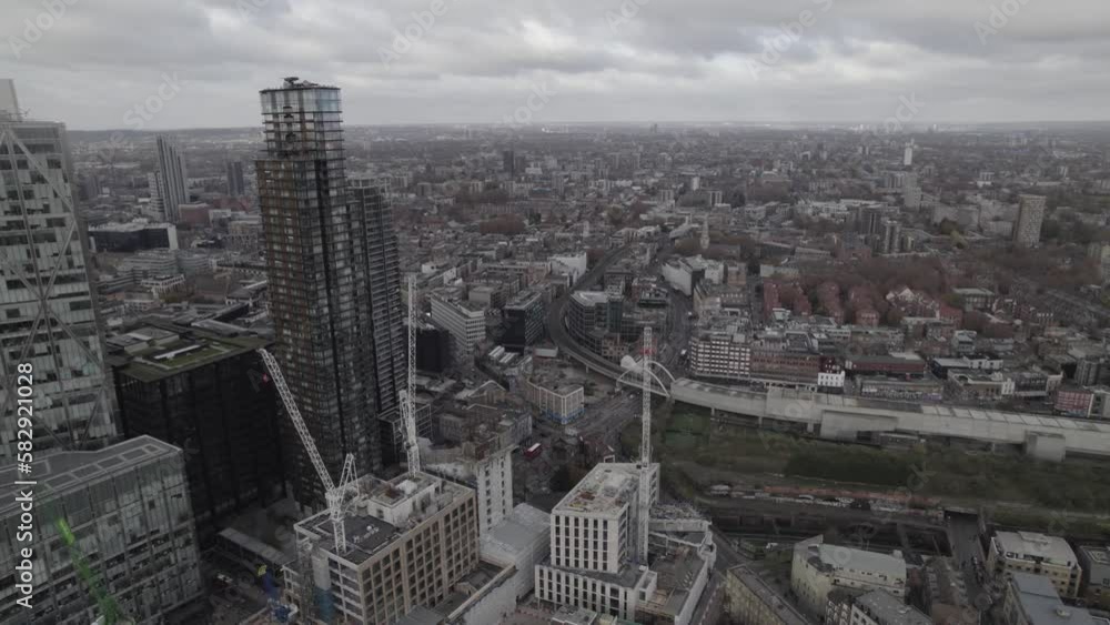 Large city on cloudy day, high rise apartment buildings Large city on ...