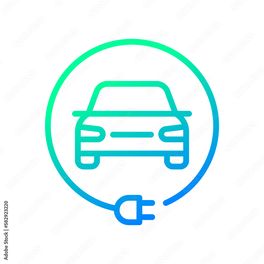 Electric car with plug icon symbol, EV car, Green hybrid vehicles ...