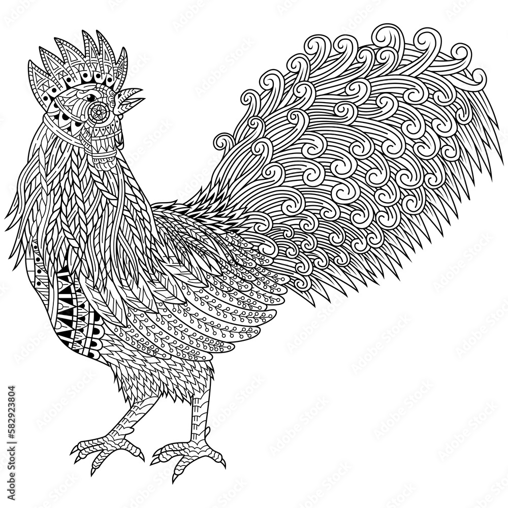 Hand drawn of rooster in zentangle style Stock Illustration | Adobe Stock