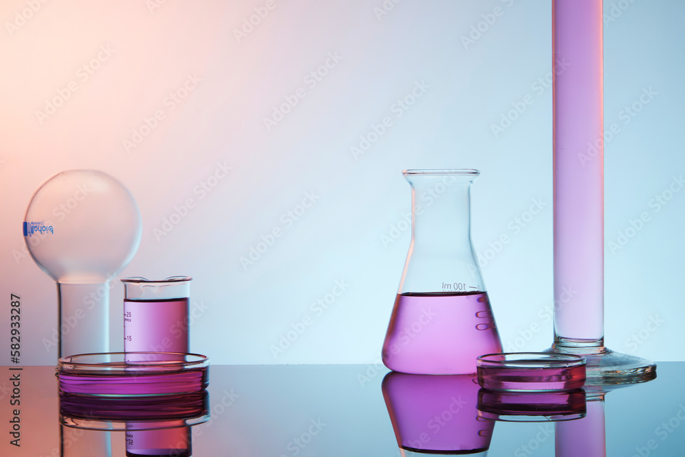 Lab theme with laboratory equipment - erlenmeyer flask, test tube ...
