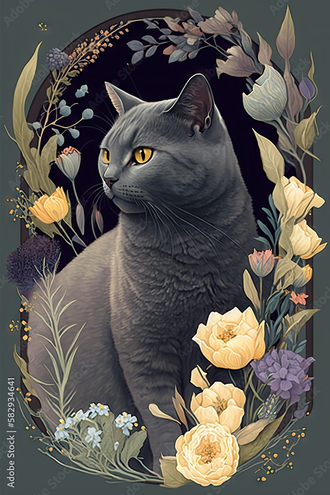Stunning Pastel Chartreux cat in a Floral Wonderland: A Scene of a ...
