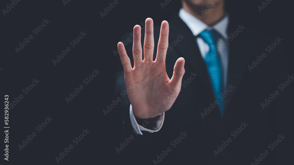 man hand stop sign, warning concept, refusal, caution, symbolic ...