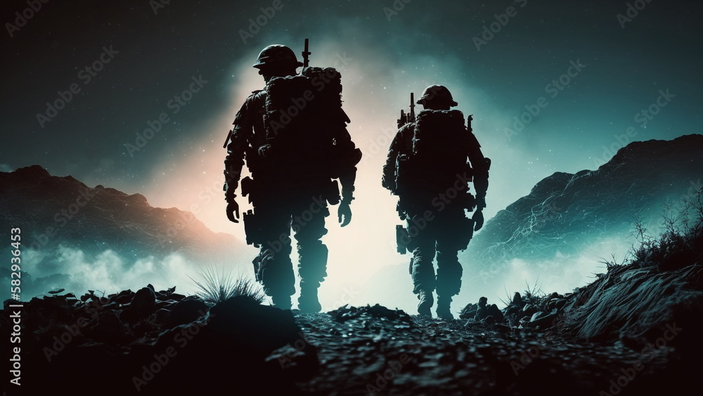 Silhouette of modern soliders in battle War, army, military, Generative ...