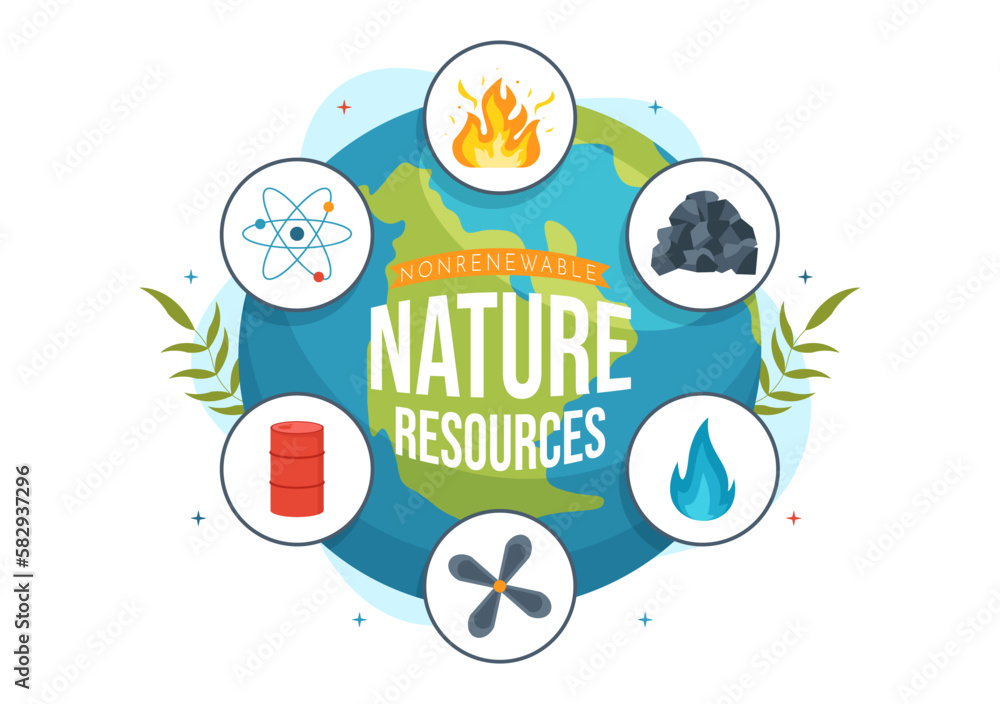 Non Renewable Sources of Energy Illustration with Nuclear, Petroleum ...
