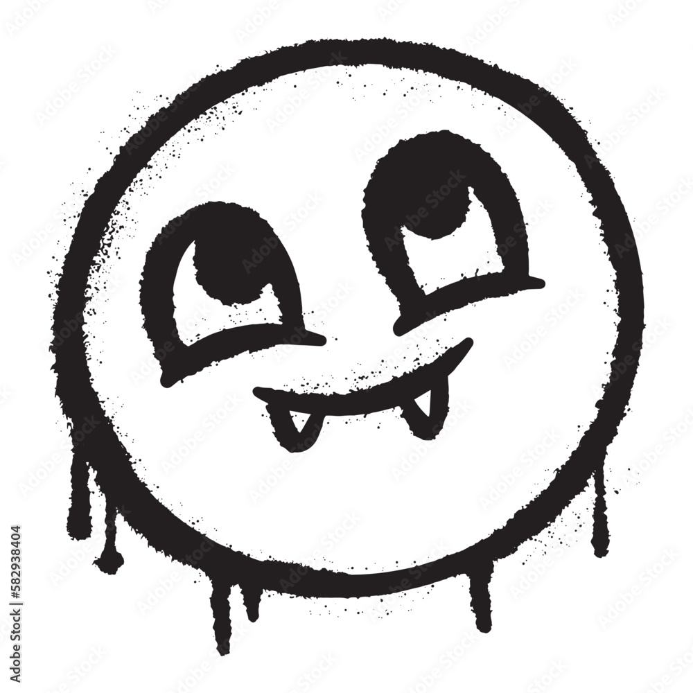 Vetor de Smiley emoticon face with fang graffiti art black spray paint ...