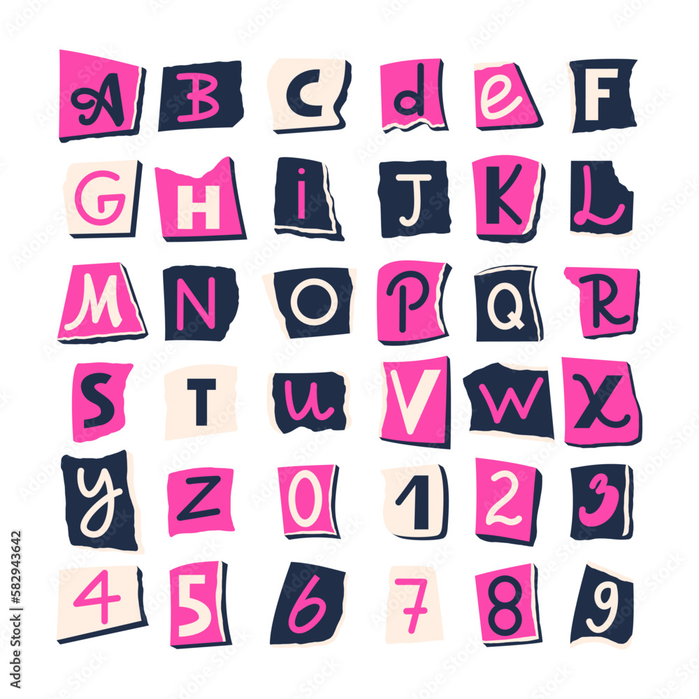 Collection of paper cut letters and number isolated on a white ...