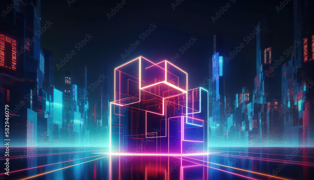 ภาพประกอบสต็อก abstract red blue neon background. Glowing linear ...