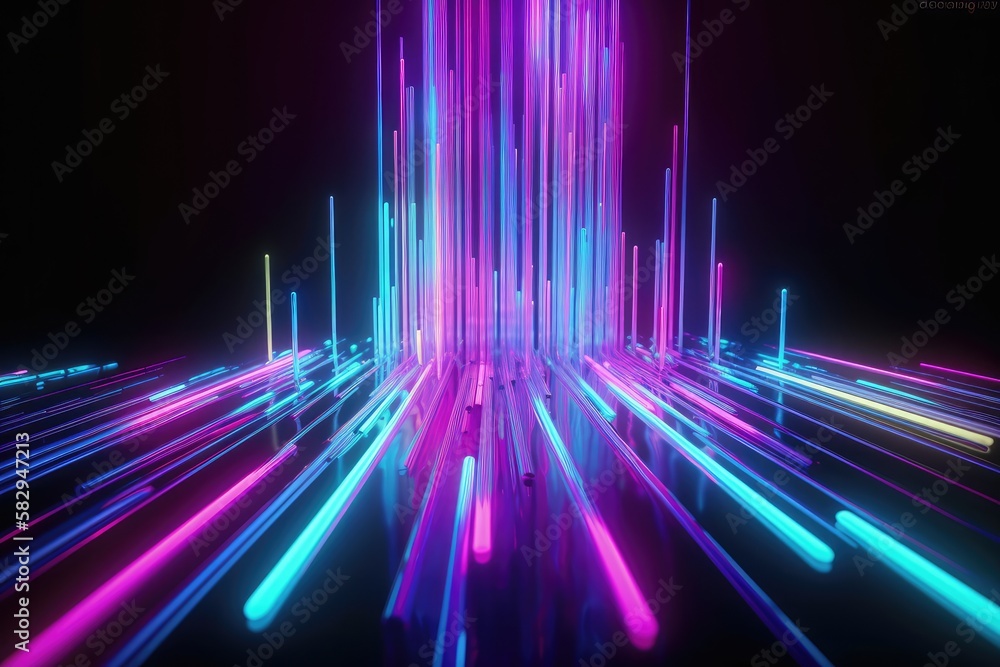 abstract neon background. Glowing pink blue vertical lines. generative ...