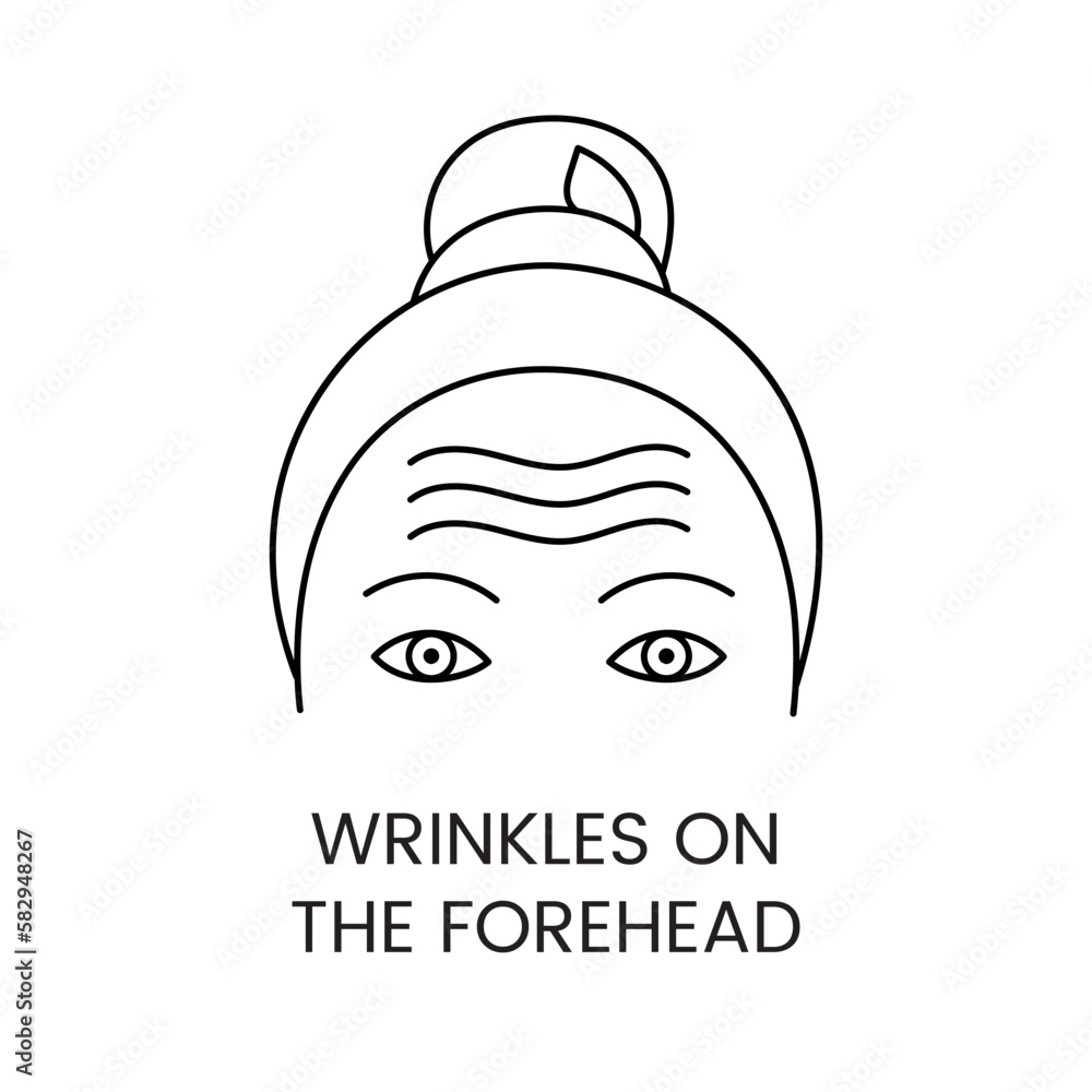 Wrinkles on the forehead line icon in vector, illustration of a woman ...