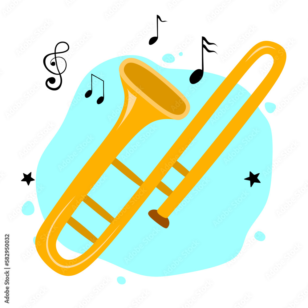 hand drawn cute trumpet in cartoon style. Stock Vector | Adobe Stock