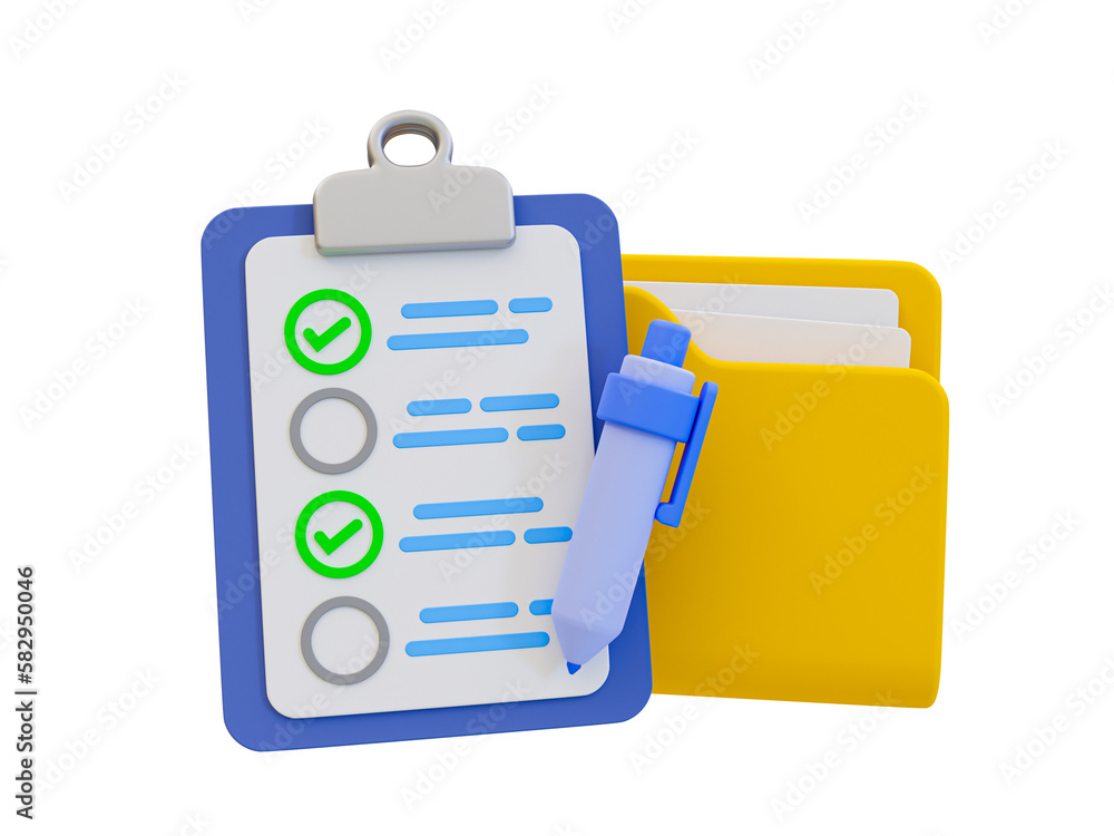 3d minimal file management. file archive. clipboard with a folder icon ...