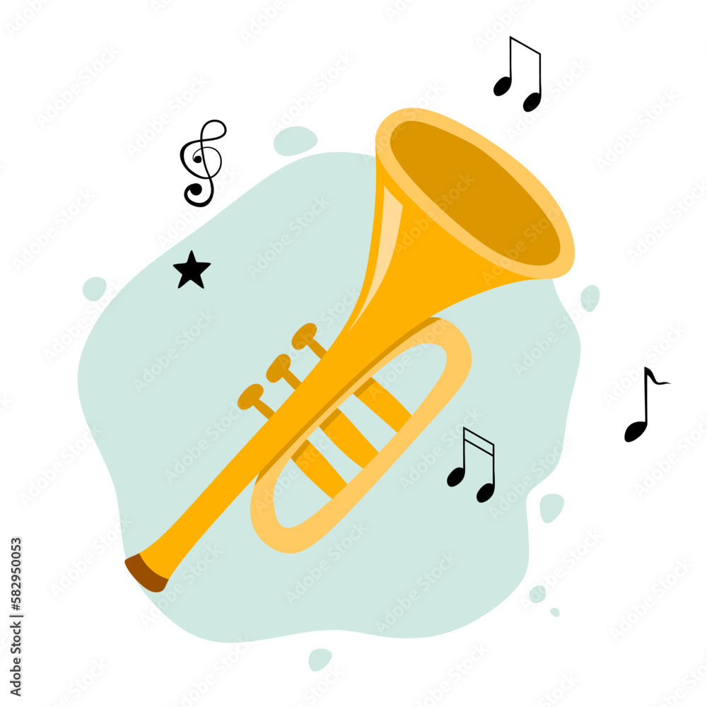 hand drawn cute trumpet in cartoon style. Stock Vector | Adobe Stock