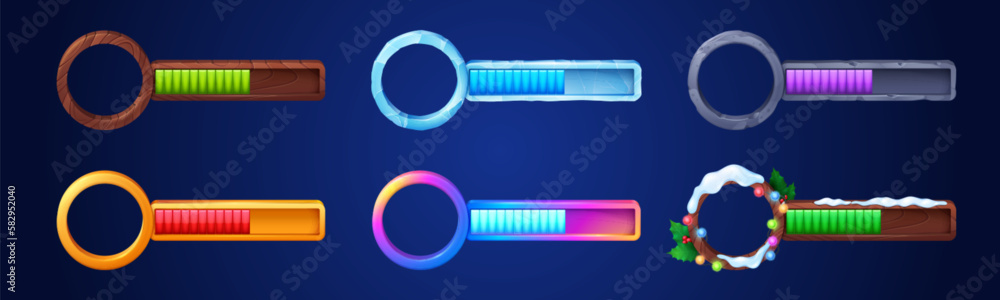 Vector game life progress bar. Cartoon ui avatar frame with health and ...