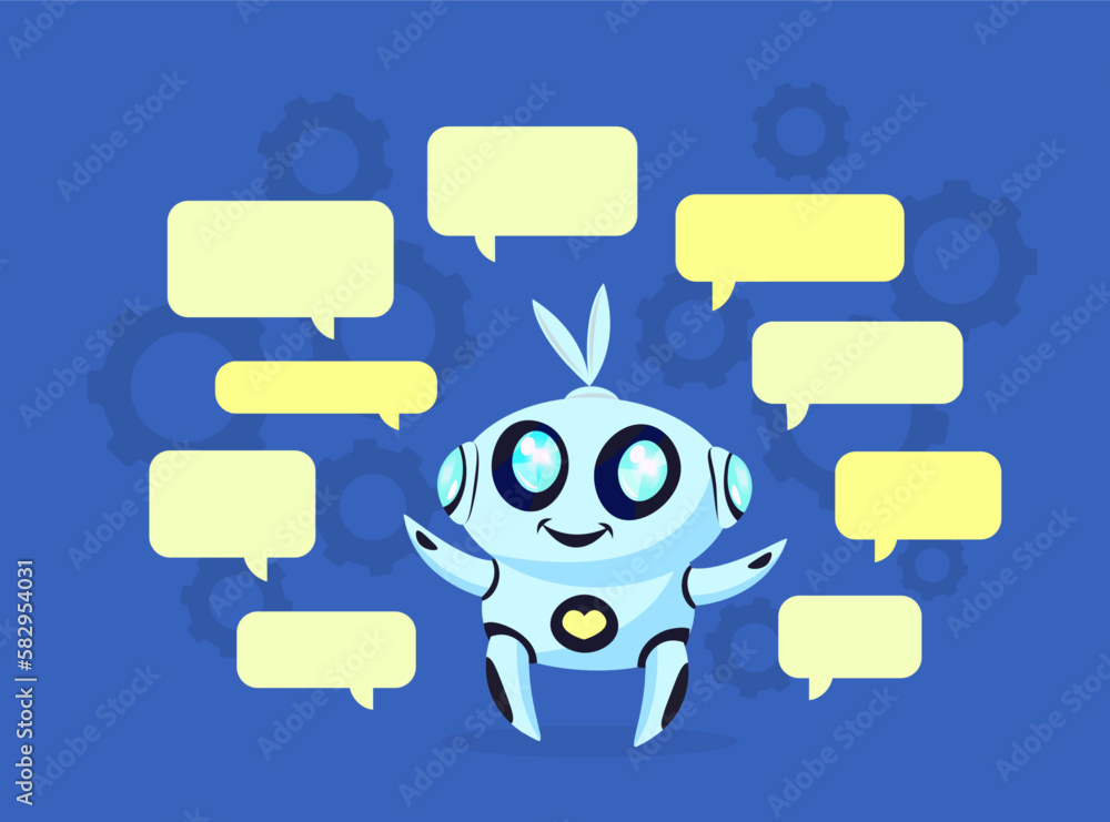 Happy chatbot with empty speech bubbles vector illustration. Cartoon ...