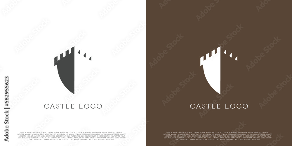 Shield castle logo design illustration. Silhouette castle shield tower ...