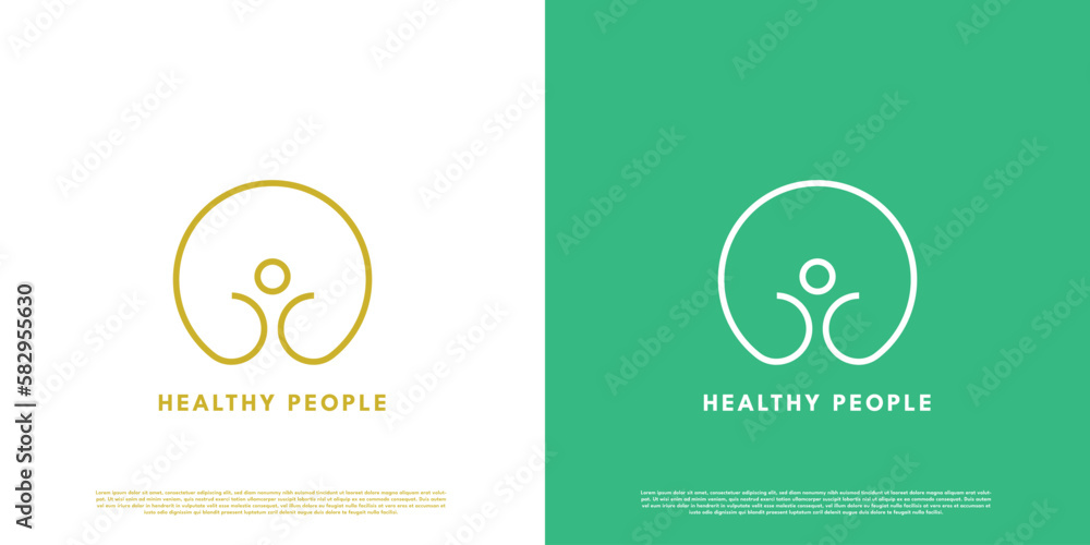 People health logo design illustration. healthy small child adult line ...