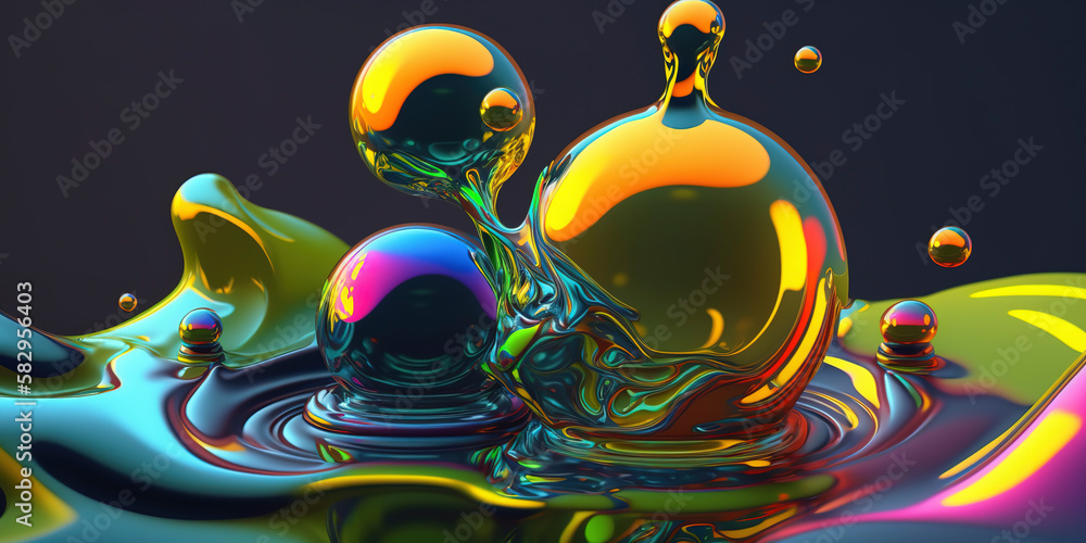 Abstract liquid vibrant colours, very colourful, ray tracing, unity URP ...
