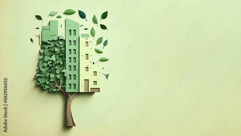 Harmony of tree and city, sustainable living, climate change awareness ...