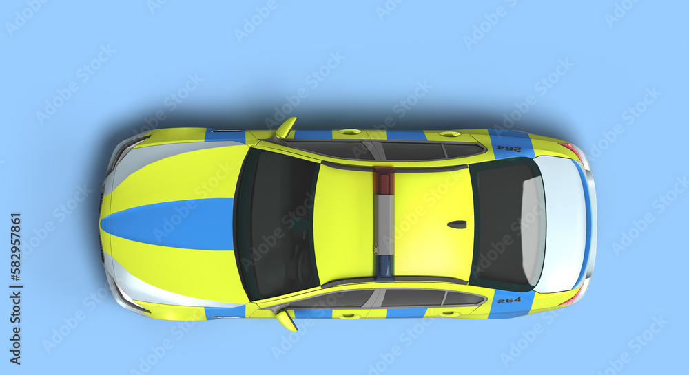 modern police car top view 3d render on blue background Stock ...