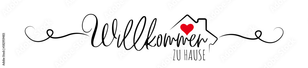 Willkommen zu Hause, vector. Welcome Home, written in German language ...
