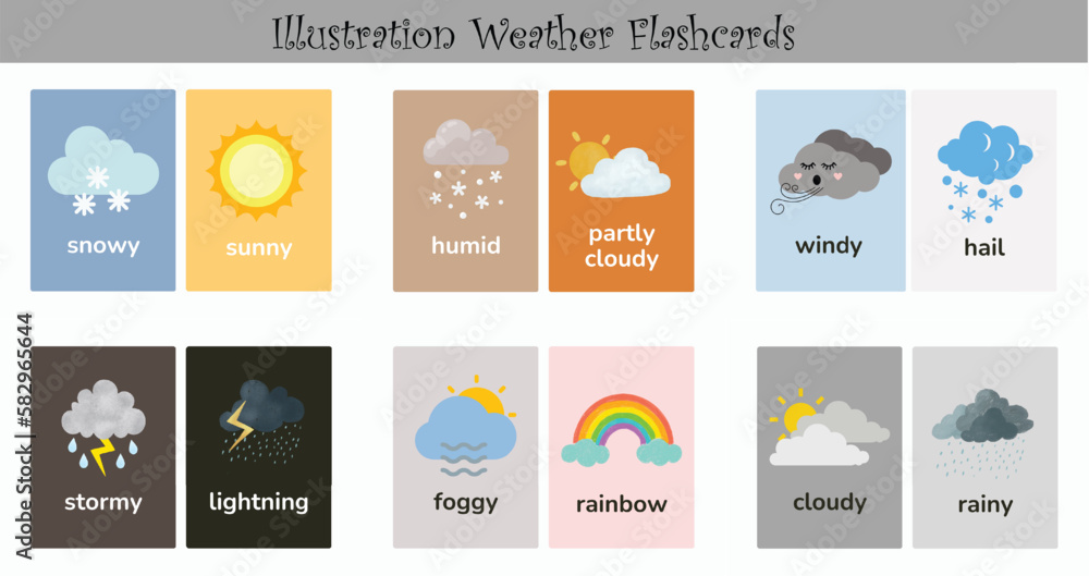 Colorful Illustration Weather Flashcards, Kids learning Content, Kids ...