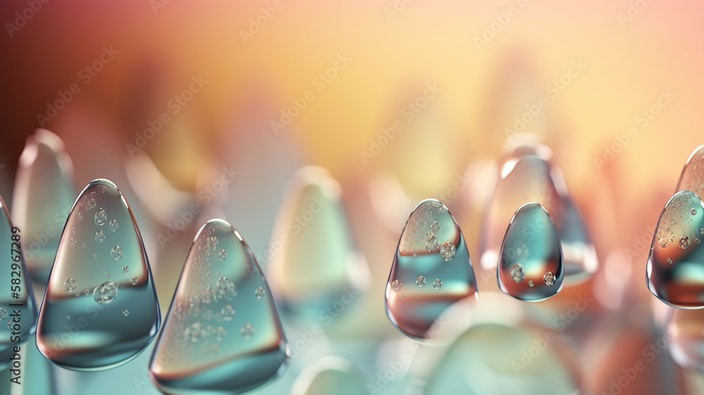 Transparent 3D Water Droplets Scattered by the Wind in a Soft Colored ...