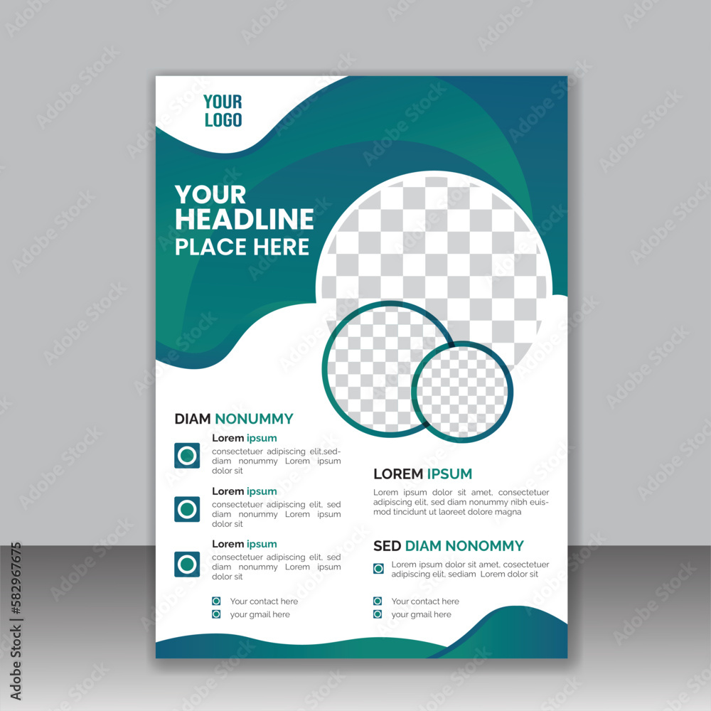 Flyer design template use vertical layout. Circle space for photo ...