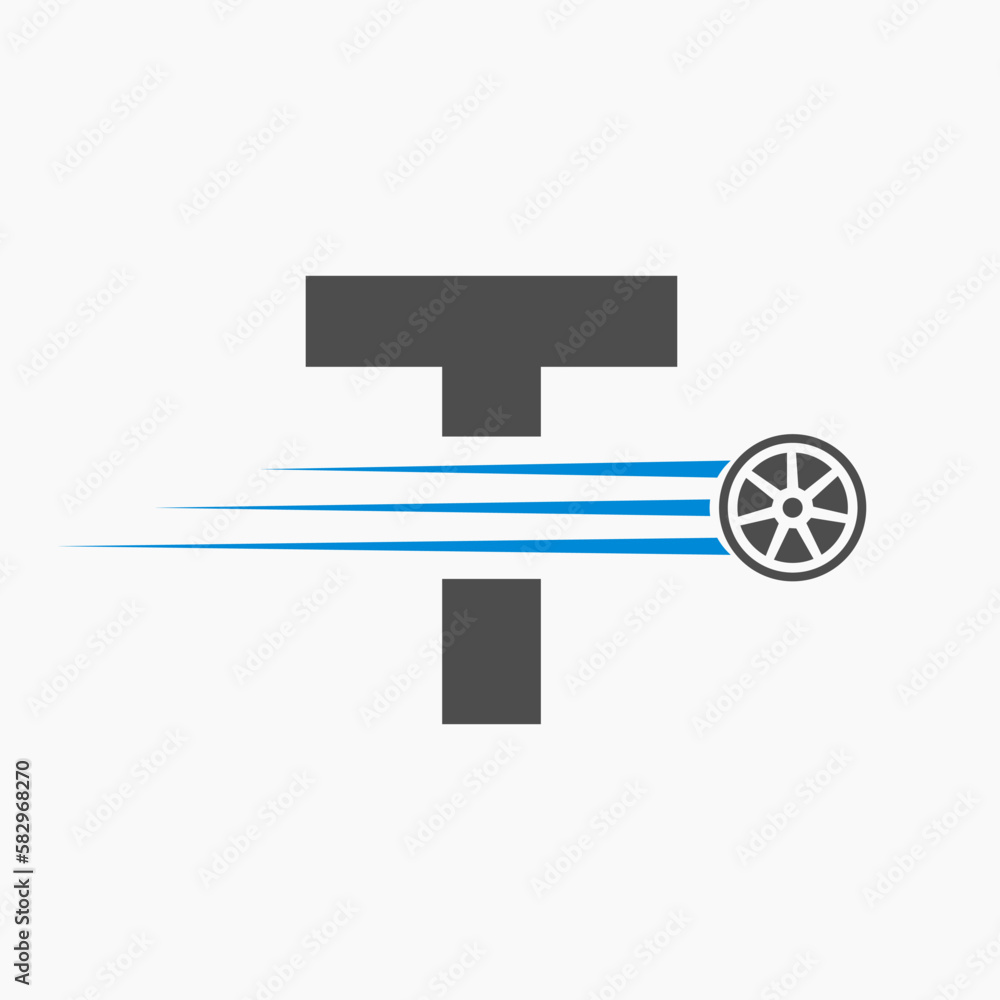 Sport Car Letter T Automotive Logo Concept With Transport Tyre Icon ...
