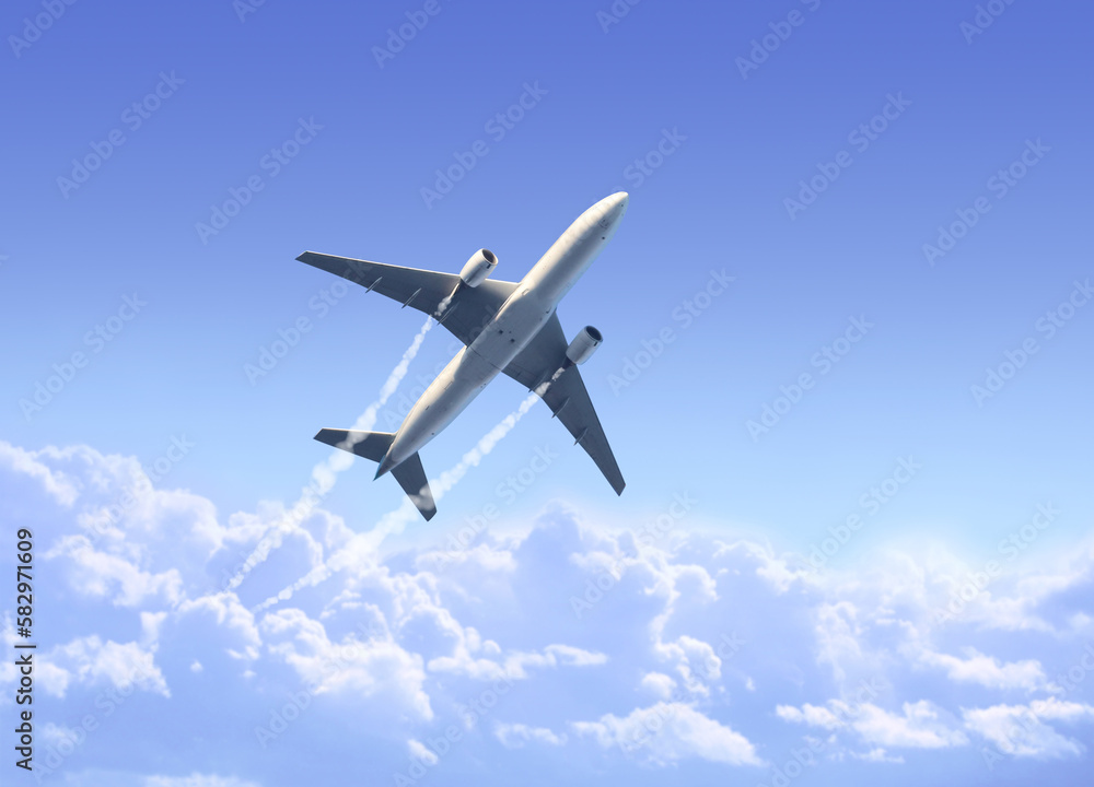Horizontal nature background with aircraft and Jet trailing smoke in ...