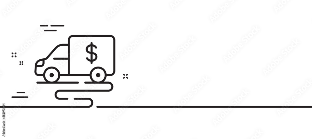 Cash transit line icon. Money collector truck sign. Cash collection ...