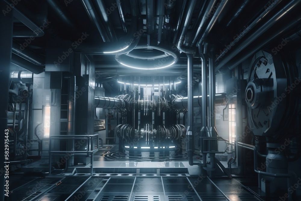 highly detailed futuristic space station engine room with nuclear ...