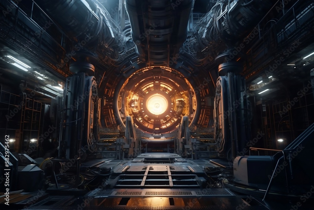 highly detailed futuristic space station engine room with nuclear ...