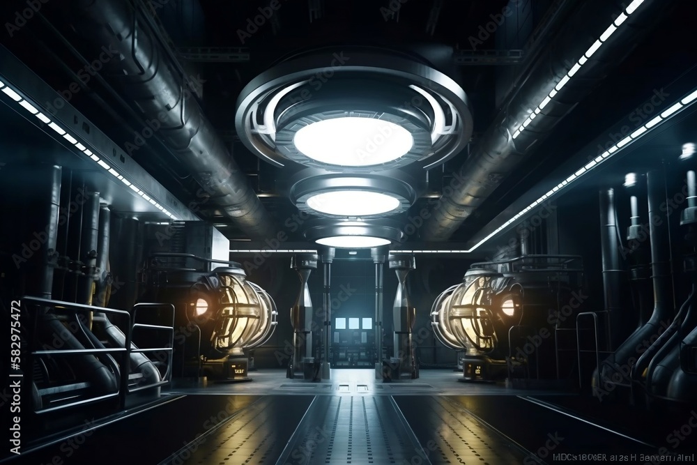 highly detailed futuristic space station engine room with nuclear ...