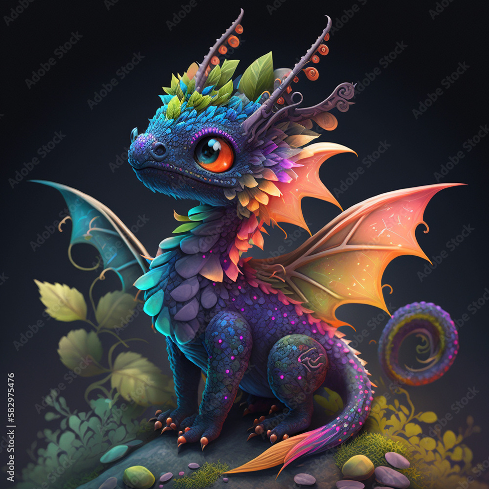 Colorful, cute, magic fantasy, kawai dragon illustration Stock ...