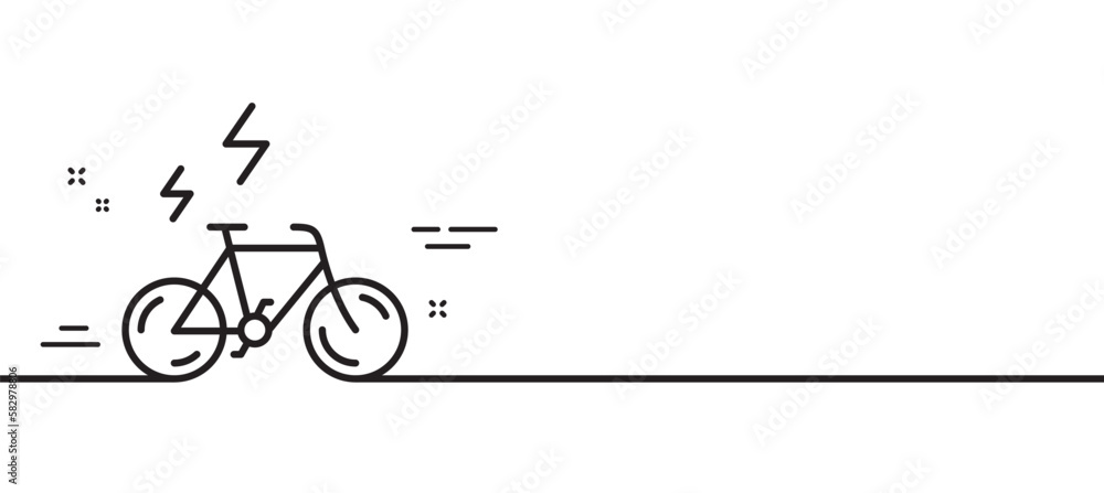 E-bike line icon. Motorized bicycle transport sign. Electric bike ...
