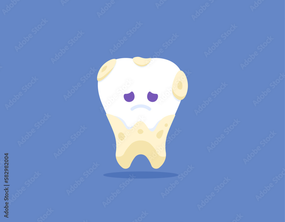 illustration of tooth character that is covered by tartar and plaque ...