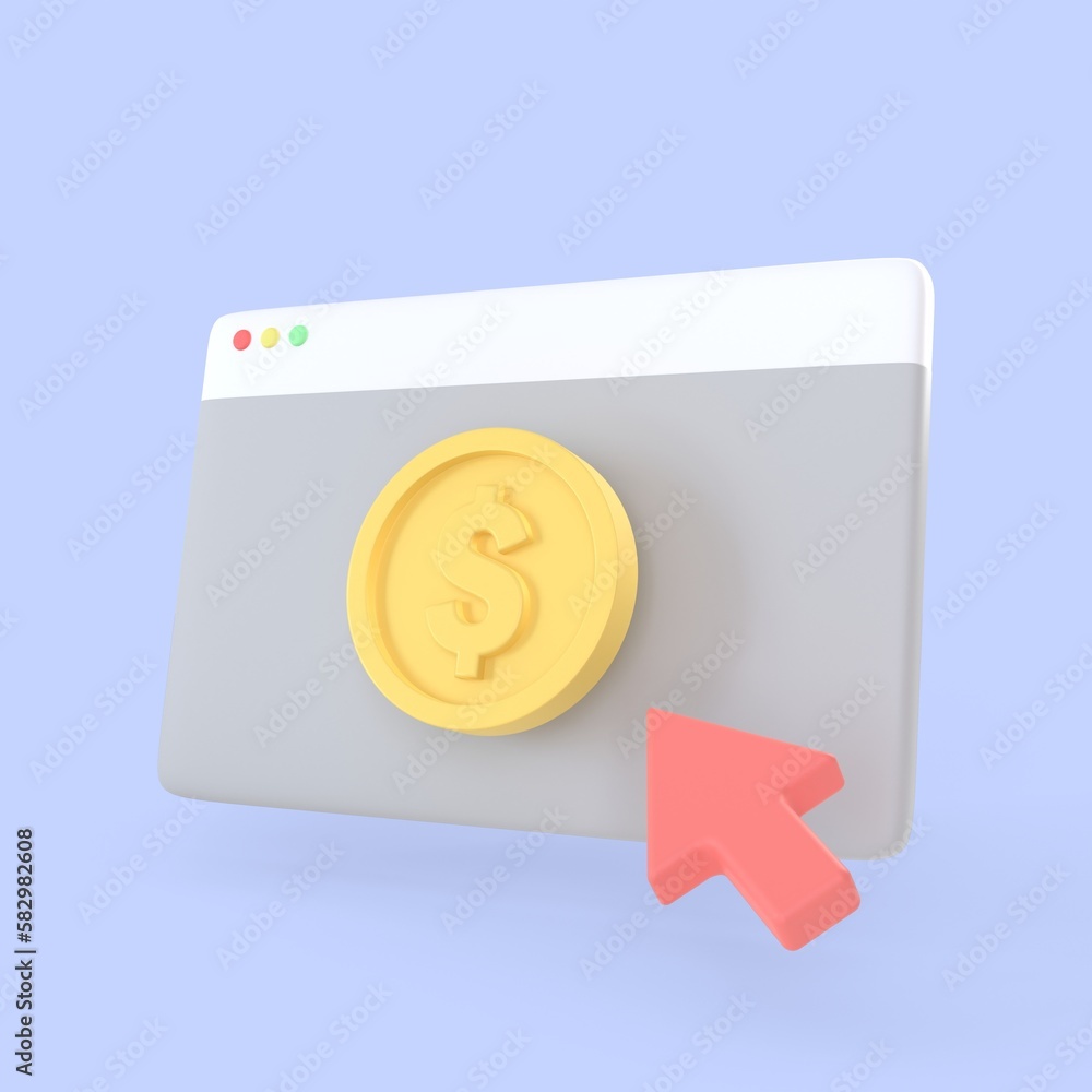 Interface desktop windows with gold coin and arrow mouse icon ...