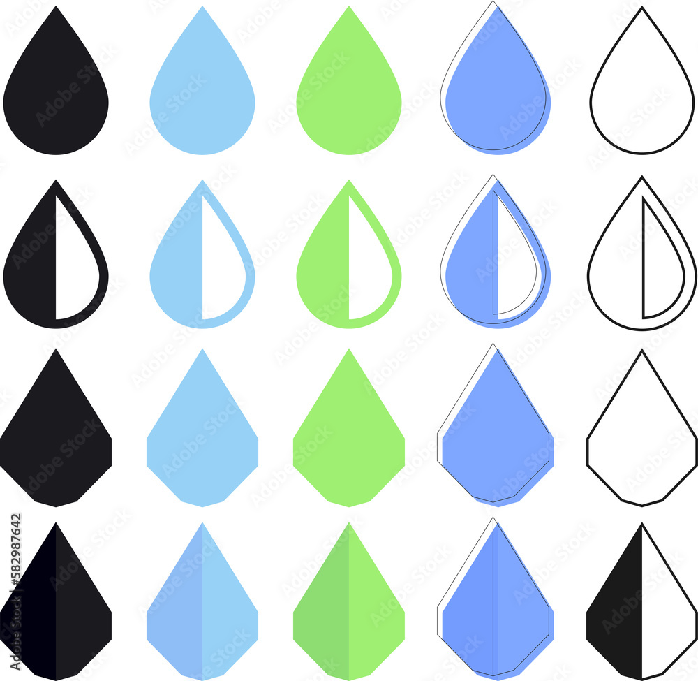Water drop icons, set symbols on transparent background, PNG ...
